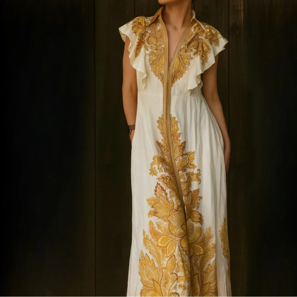 karolina | Dresses | Karolina Cream Orange Whimsy Paisley Maxi Dress ...